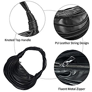 Rejolly Underarm Bag for Women PU Leather Noodles Knoted Ruched Hobo Shoulder Handbag Fashion Purse Black