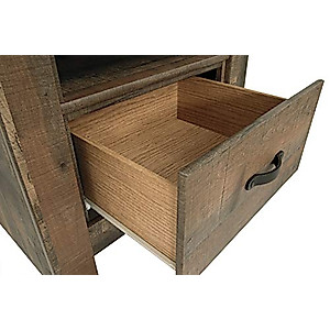 Signature Design by Ashley Trinell Rustic 1 Drawer Nightstand with USB Charing Stations, 26.22" Tall, Warm Brown