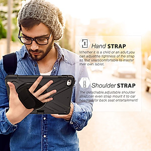 BRAECN iPad Mini 5 Case,iPad Mini 4 Case, Heavy Duty Shockproof Protective Rugged Case with Pencil Holder,Hand Strap,Kickstand, Shoulder Strap for iPad Mini 5th/4th Generation 7.9 Inch for Kids-Black