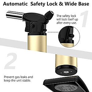 REIDEA Kitchen Torch, Butane Refillable with Automatic Safety Lock, Large Capacity, Adjustable Flame, Torch Lighter for Creme Brulee, BBQ and Baking, T2(Butane Gas Not Included)