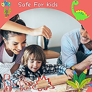 KAISHANE Dinosaur Cookie Cutters Set, 5 PCS Dinosaur Biscut Cutters Set Stainless Steel with Soft PVC Edge for Baking Fondant Cake Molds