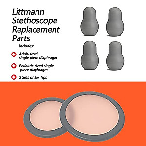 Replacement Accessories Kit Fits Classic 3 Cardiology 3 & Cardiology 4 Stethoscope for Littman Stethoscope Replacement Parts & Stethoscope Bell Cover Diaphragm and Eartips Earbud Replacement Parts. (grey)