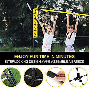 VSSAL 10FT Portable All-in-One Badminton, Pickleball and Volleyball Net Set Half Court (10ft Wide x 7ft max Height) Small Outdoor Sports Set with Adjustable Net for Backyards Beach or Driveway Games