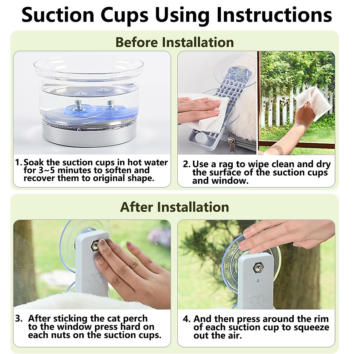 AMOSIJOY Cordless Cat Window Perch, Cat Hammock for Window with 4 Strong Suction Cups, Solid Metal Frame and Soft Cover, Cat Beds for Indoor Cats