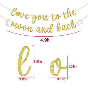 Love You to the Moon and Back Banner, Wedding Bridal Shower Baby Shower Anniversary Party Decorations Gold Glitter