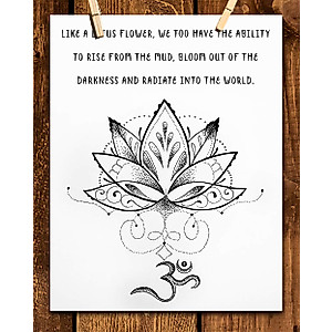 TJ Originals Like a Lotus Flower Quote - Spiritual and Boho Wall Decor - Namaste Zen and Meditation Aesthetic Room Decor - Unframed 11x14 Wall Art Print for Living Room or Yoga Studio