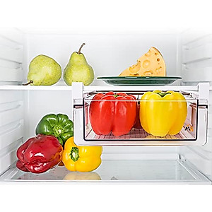 Modest Homeware Adjustable Fridge Organizer Food Storage Drawer - Strong Clear PET Plastic - Removable 28 Egg Holder Tray - Saves Space In Fridge - Fits Most Fridges - Easy Installation Transparent