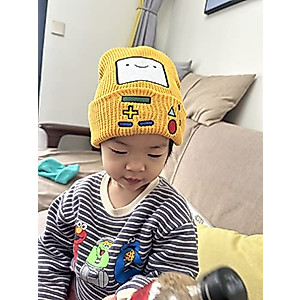 Wellcalmly Anime Beanie Unisex Knitted Hats, Cute Slouchy Warm Cap, Cartoon Winter Soft Headwear Hat for Men Women (Yellow)