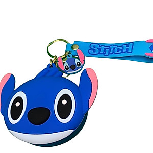 Lilo and Stitch Blue Stitch Zipper Coin Change Purse Silicone Accessory Keychain