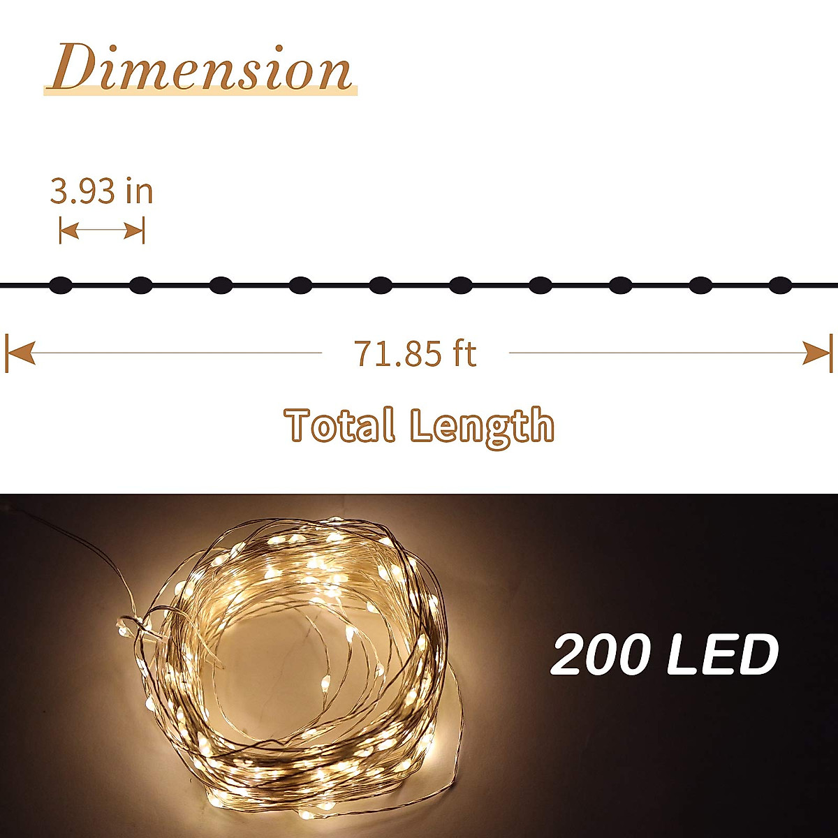 YiShine 200 LED Solar Wire Lights 72FT String Fairy Lights with 8 Modes Outdoor Waterproof Warm White Lights for Home Garden Patio Wedding and Party Bright Light Festival Decoration