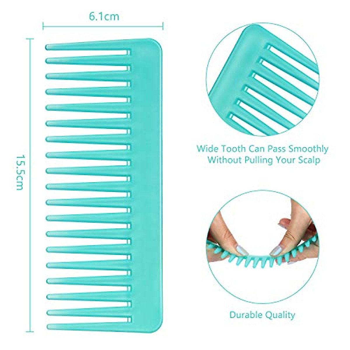 Large Hair Detangling Comb, Wide Tooth for Curly, Wet Dry Hair, No Handle Comb Styling Shampoo Comb (White, Cyan)