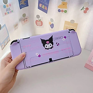 Cute Kuromi Case Compatible with Nintendo Switch OLED, Dockable Case Cover, Ergonomic Soft TPU Grip Case for Joycon, Sparkle Skin Set