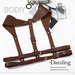 BODIY Punk Women Waist Belts Brown PU Leather Fashion Body Chain Belt Circle Rave Halloween Accessories Belt Adjustable Gothic