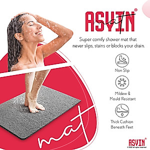 Asvin Soft Textured Bath, Shower, Tub Mat, 24x16 Inch, Phthalate Free, Non Slip Comfort Bathtub Mats with Drain, PVC Loofah Bathroom Mats for Wet Areas, Quick Drying