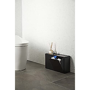 YAMAZAKI Home Tower Wall Mounted Storage Or Trash Bin With Tray, Small Wastebasket With Lid, Bathroom Or Kitchen Organizer, Steel