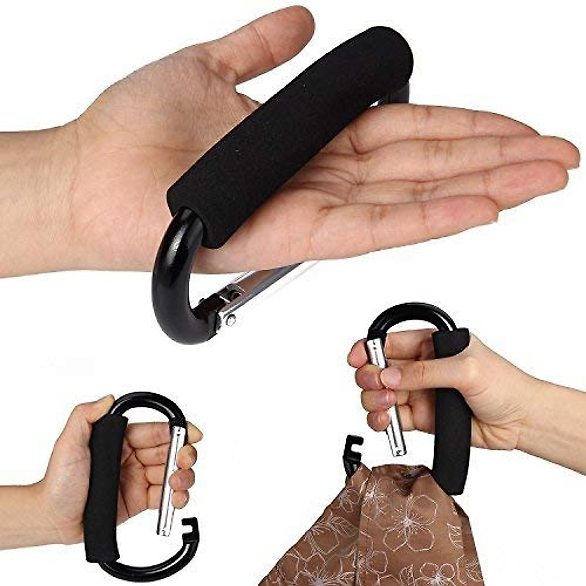 2 PCS Strong Stroller Hooks for Bags, Car Headrest Hook, Grocery Bag Hooks Large Carabiner Heavy-Duty Clip Hook for Groceries, Dog Leashes, Purses - 5.5"