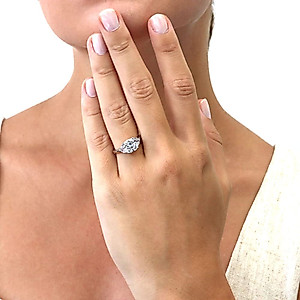 BERRICLE Sterling Silver 3-Stone Wedding Engagement Rings Cushion Cut Cubic Zirconia CZ Ring for Women, Rhodium Plated Size 9