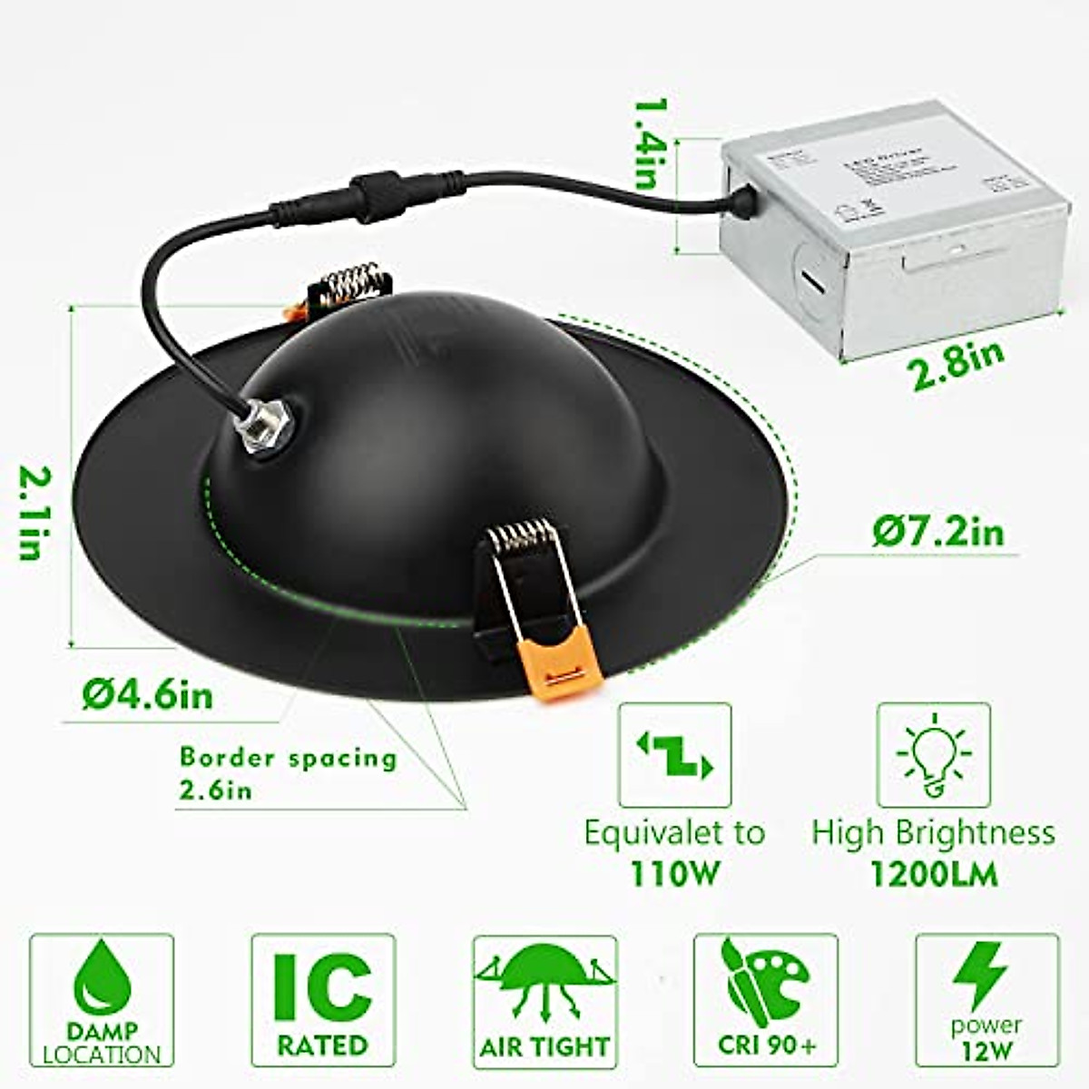 bulbeats 12Pack 𝗠𝗲𝘁𝗮𝗹 6 Inch Gimbal LED Recessed Lighting, Recessed Lighting 6 inch 12W 1200LM Super Bright Angled Recessed Lighting 3000K/4000K/5000K Directional Downight