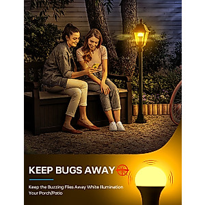 KINDEEP Amber Light Bulbs, 9W Amber Yellow LED Light Bulb, 2000K Soft Warm Light Bulbs, Bug Light Bulbs, 60W Equivalent, E26, for Bedroom, Nursery Room, Porch, Outdoor, Non-Dimmable, 4 Pack