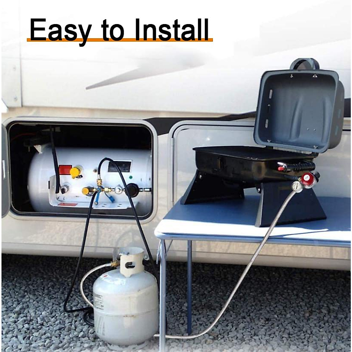 Propane Hose Extension Stainless Steel 10 Feet,3/8" Female Flare Includes 5 Conversion Coupling and Thread Tape,for RV, BBQ Grill, Propane Tank, Heater Braided Propane Gas Line