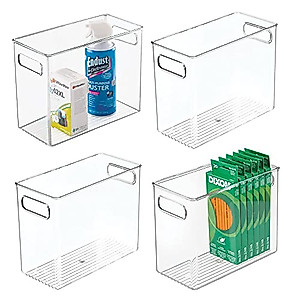 mDesign Tall Plastic Storage Organizer Container Bin, Office Organization for Filing Cabinet, Cupboard, Shelves, and Desk - Holds Notepads, Pens, Pencils, Highlighters, Ligne Collection, 4 Pack, Clear