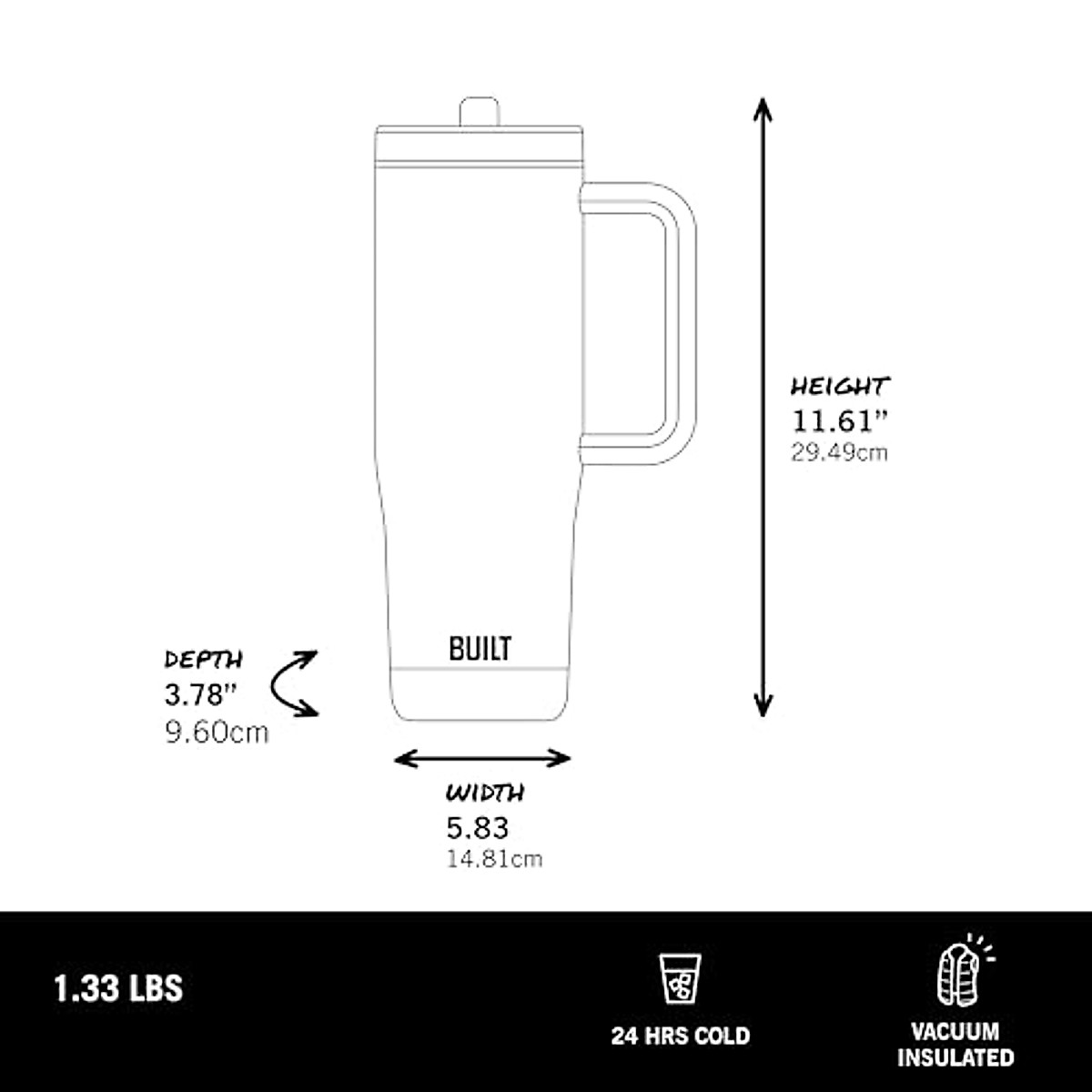 Built 40 oz Cascade Flip Straw Tumbler, Double Wall Insulated Tumbler, Gym & Sport Bottles - Stainless Steel & Straw Lid, Leak-Proof, Soft Bumper Base, Portable BPA-Free (Dusty Rose)