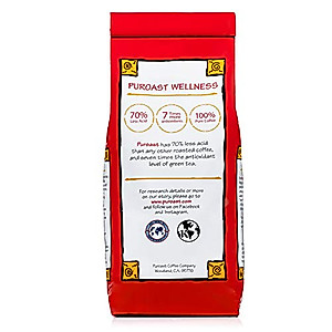 Puroast Low Acid Coffee Ground Organic French Roast, Dark Roast, Certified Low Acid Coffee, pH 5.5+, Gut Health, 12 oz., Higher Antioxidant, Smooth for Espresso, Iced Coffee