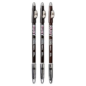 Ruby Kisses GoBrow Eyebrow Pencil, Sharpenable, Longwear, Long Lasting Eyebrow Wooden Pencil for Natural-Looking Brows 3 PACK (Dark Brown)