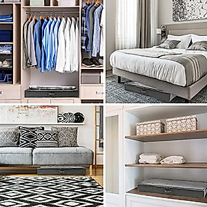 LotFancy Under Bed Storage Containers, Detachable Dividers, 2 Pack, Closet Underbed Clothes Blanket Organizer, 39.3x16.5x6 in, with 4 Handles and Large Clear Window, Sturdy, Large, Gray