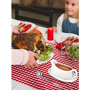 LoeJan Gravy Boat with Spoon, Ceramic Sauce Serving Dish, Easy-Pour Big Dripless Lip Spout Serveware Set For Salad Cream Milk Broth Black Pumpkin Thanksgiving (14 OZ & Tray)