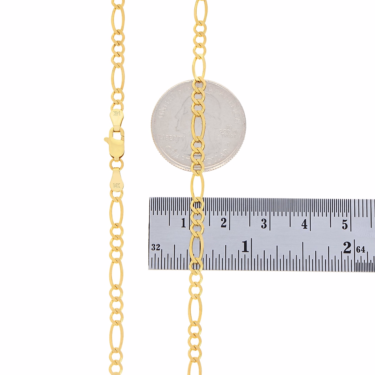 Nuragold 14k Yellow Gold 3.5mm Solid Figaro Chain Link Bracelet, Mens Womens Jewelry 7" 7.5" 8" 8.5" 9"