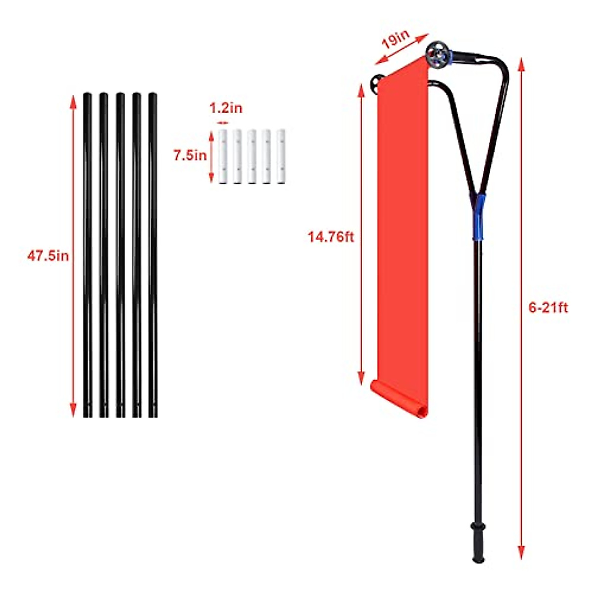 FIXM 6-21FT Roof Snow Rake with 19 inches Milling Cutter and 3 Inches Wheels, Durable Snow Roof Rake Snow Removal Tool with Slide for Pitched Roof and Shingle Roof