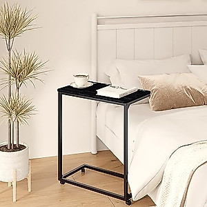 YELNOKU Couch Desk with Lockable Wheels, Slide Sofa Desk with Tiltable Drawing Board, Over Couch Arm Side Table Desk for Eating and Laptops, Portable Ergonomic Laptop Stand for Home Office Work, Black