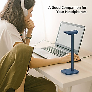 MANMUVIMO Headphone Stand, Desktop Headset Holder Heavy Base Desk Earphone Stand Aluminum Gaming Headset Hanger Rack for AirPods Max, AirPods, AirPods Pro, Sony, Beats, Bose, Razer and More(Blue)