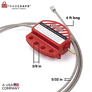 TRADESAFE Lockout Tagout Cable Lock - 6ft Adjustable Cable Lock, Steel Cable Lock with Vinyl Coating, Loto Cable for Lock Out Tag Out, Premium Grade, OSHA Compliant