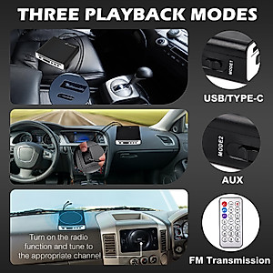 [Upgrade Version] FLWLKEJI External Universal Car CD Player,Portable CD Player for Car with USB or Type-C Port AUX Port Plug&Play and FM Transmitter Play CDs(Three Playback Modes to Suit Any Vehicle)