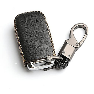 WFMJ Leather for RAM 1500 2019 2020 2021 2022 Remote 4 Buttons Key Fob Case Cover Chain (Black)