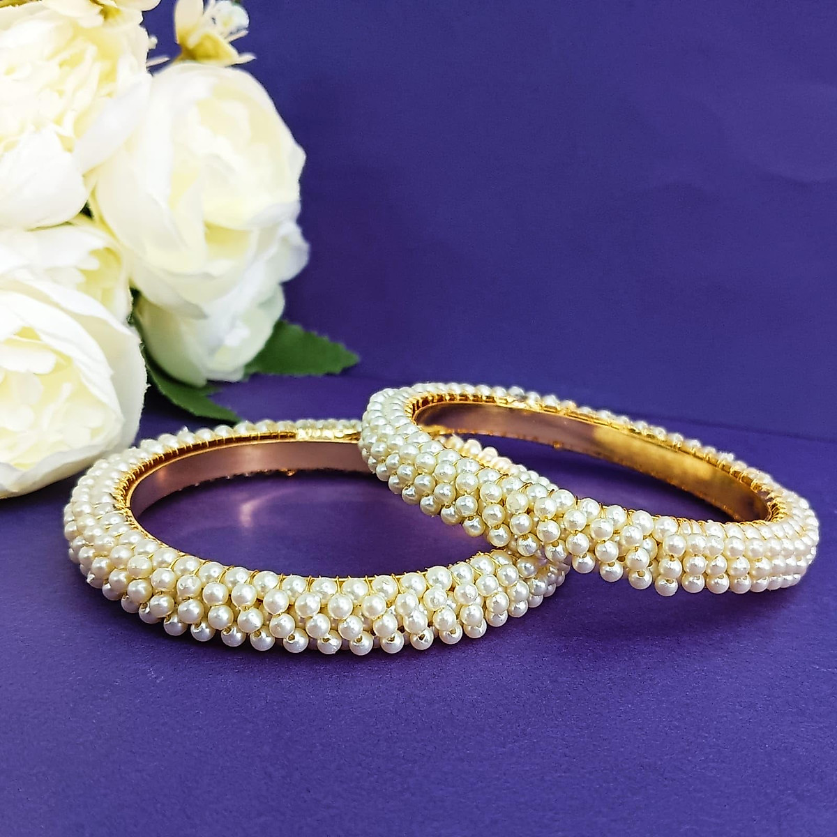 Efulgenz Faux Pearl Bangles Indian Traditional Beaded Bangles Antique Bangle Bracelet Set Bridal Wedding Bollywood Fashion Statement Jewelry for Women