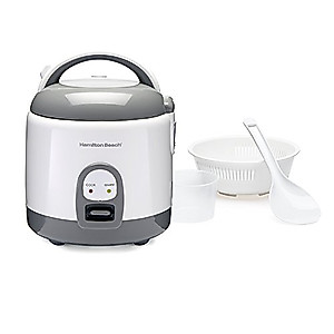 Hamilton Beach Mini Rice Cooker & Food Steamer, 8 Cups Cooked (4 Uncooked), With Steam & Rinse Basket, White (37508)