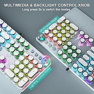 AULA White Gaming Keyboard and Mouse Combo (F2088 Typewriter Style Mechanical Keyboard Wired + SC100 Wireless Gaming Mouse), LED Rainbow Backlit Keyboard Mouse Set