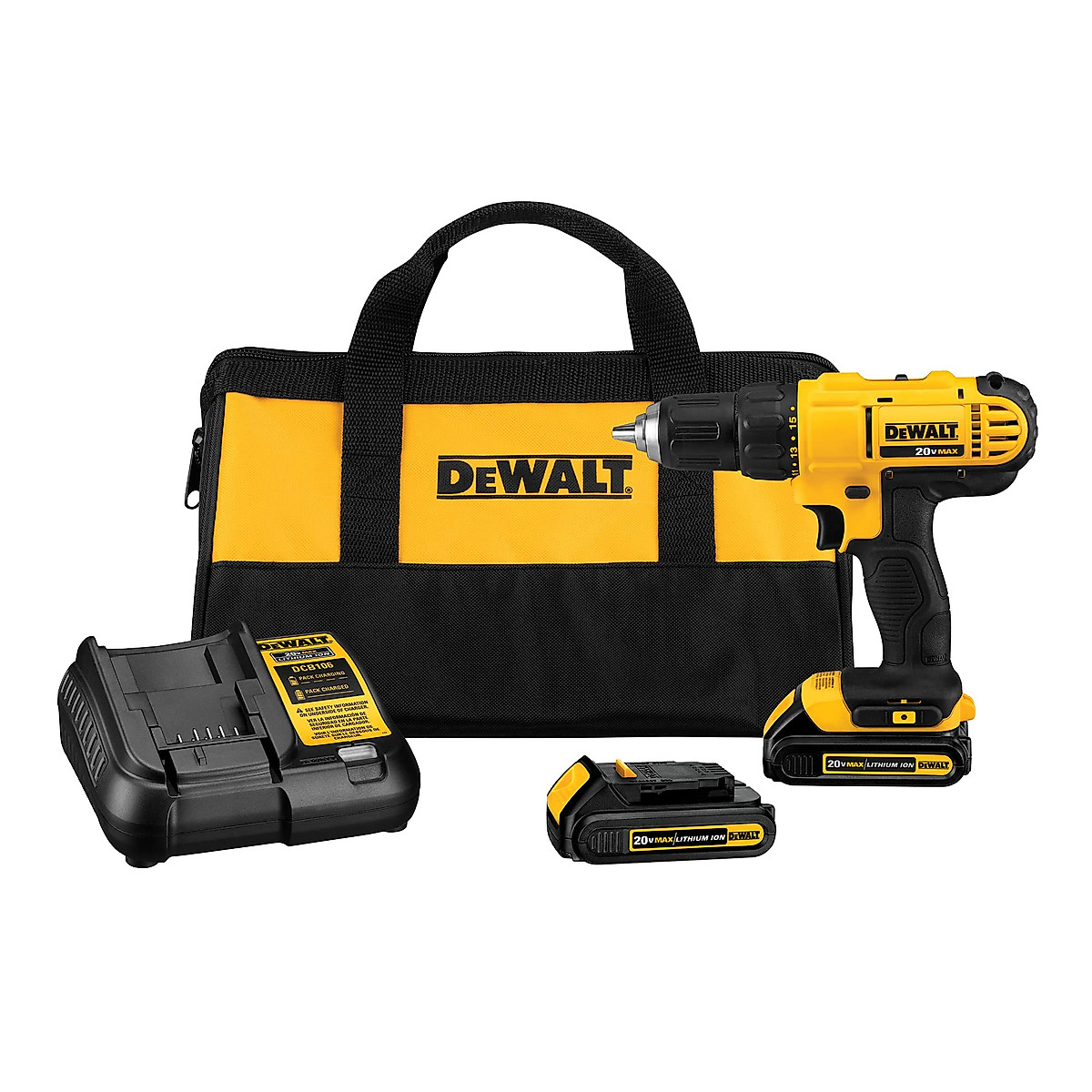 DEWALT 20V Max Cordless Drill/Driver Kit, Compact (DCD771C2) and 13-Piece Black Oxide Drill Bit Set with Pilot Point