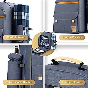 Savvy Comfort | Picnic Backpack Set for 4 with Large Cooler Backpack, Waterproof Picnic Blanket, Insulated Bottle Holder & Cutlery Set. Picnic Basket in a Backpack- for The Beach, Park, Date Night