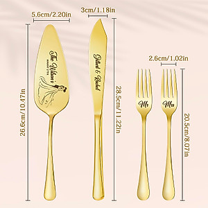 Zhamate Custom Cake Cutting Set for Wedding, Personalized Cake Knife and Server Set, Stainless Steel Personalized Cake Cutter Set for Wedding, Anniversary, Birthday Gift(Gold)