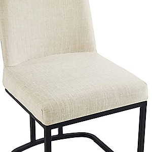 Modway Amplify Sled Base Upholstered Fabric Dining Side Chair, Black Beige 22 x 19 x 32
