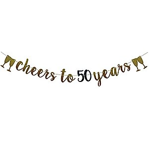 Cheers To 50 Years Banner,Pre-Strung, Gold And Black Glitter Paper Party Decorations For 50 TH Wedding Anniversary 50 Years Old 50TH Birthday Party Supplies Letters Black And Gold Betteryanzi