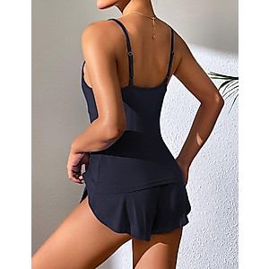 Ekouaer Women Pajamas Set Cami Sleepwear Lingerie V Neck Soft PJS Set with Shorts Navy Blue, Small