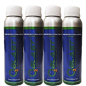 O2 Blast - Pure Oxygen Supplement - Supports Fast Recovery, Increase Stamina, & Enhanced Focus for High Altitude & Action Sports, Flip-Top Cap - 4 Liter Portable Canned Oxygen - 4 Pack