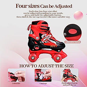 Perzcare Roller Skates for Girls/Boys, Kids Roller Skates for Daughter/Granddaughter/Son/Grandson Outdoor/Indoor Adjustable 4 Sizes with Light Up Wheels for Beginner