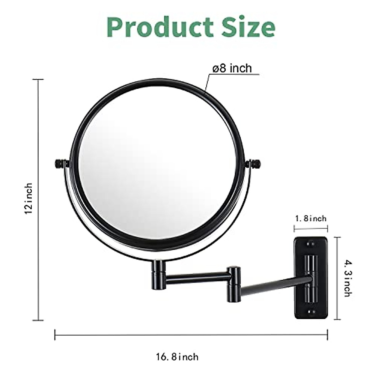 10x Wall Mounted Magnifying Mirror 8 inch can 360 Degree Rotating Double-Sided Bathroom Makeup Mirror (Black)