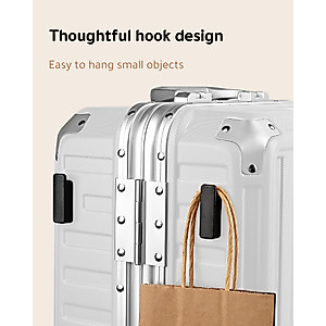 LUGGEX Carry On Luggage with Aluminum Frame, Polycarbonate Zipperless Luggage with Wheels, White Hard Shell Luggage 4 Metal Corner